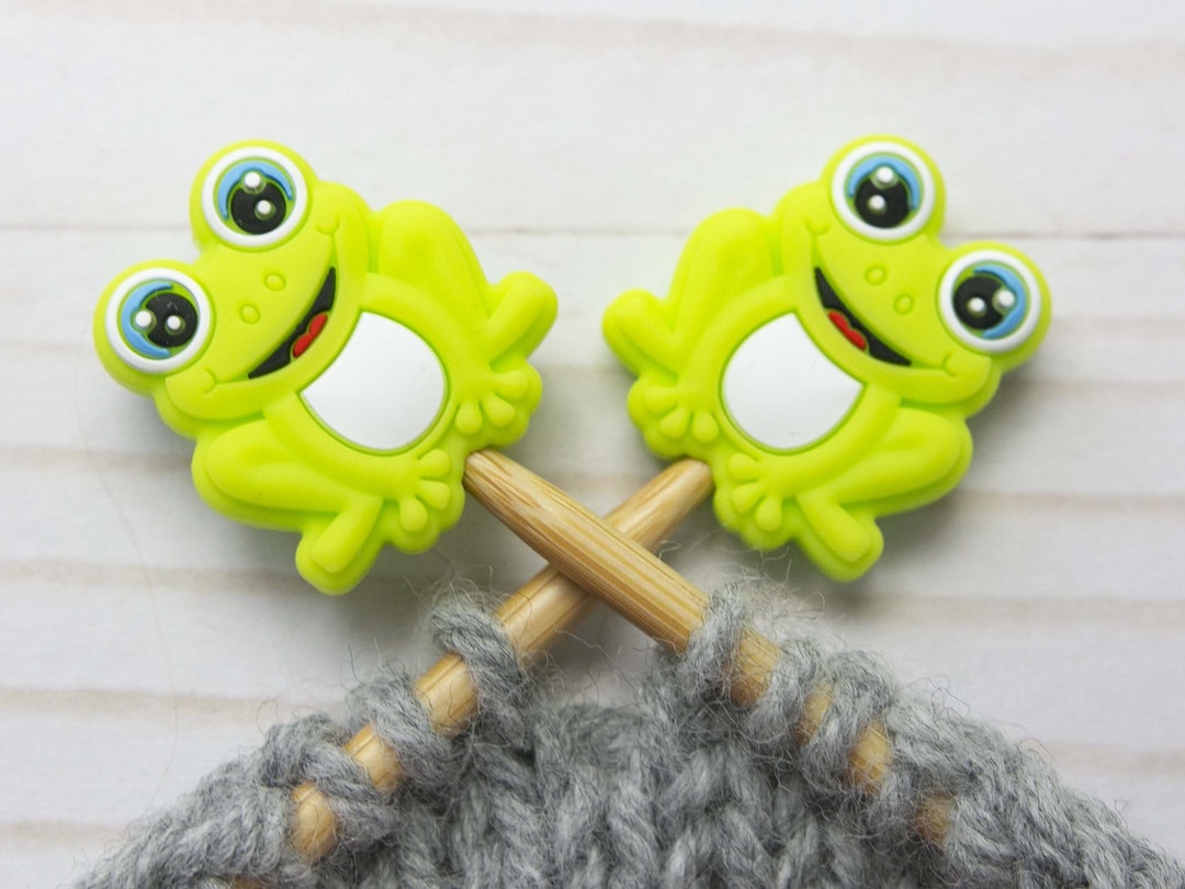 Green Frog Knitting Needle Point Protectors Stitch Stoppers Holders ...