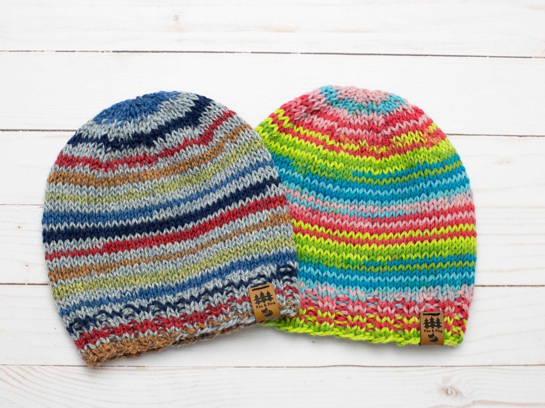 Self Striping Patons Kroy Sock Yarn Hat Knitting Pattern Knit Winter ...