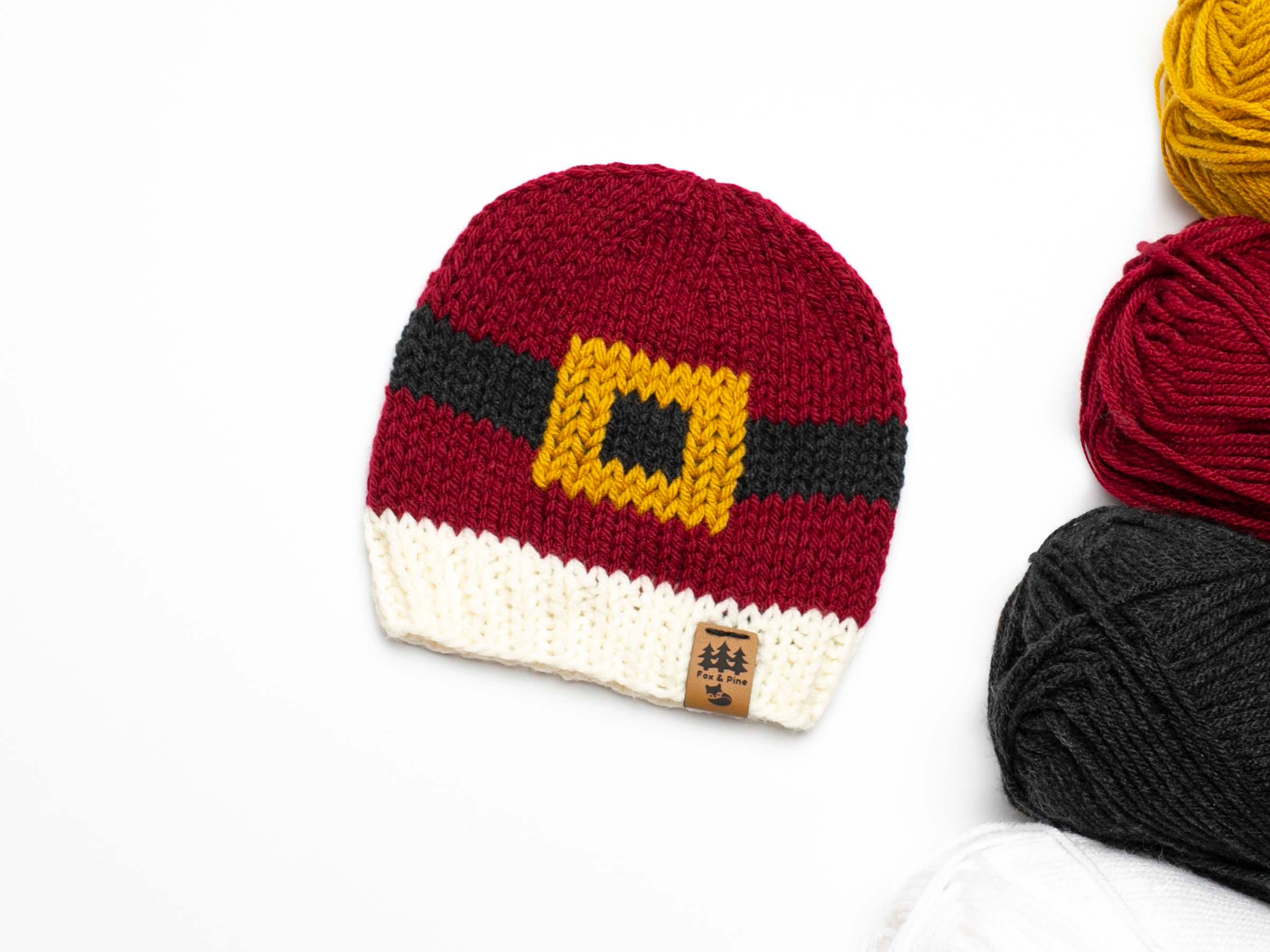 Christmas Hat Knitting Pattern Santa Belt Medium Weight Knit Winter ...