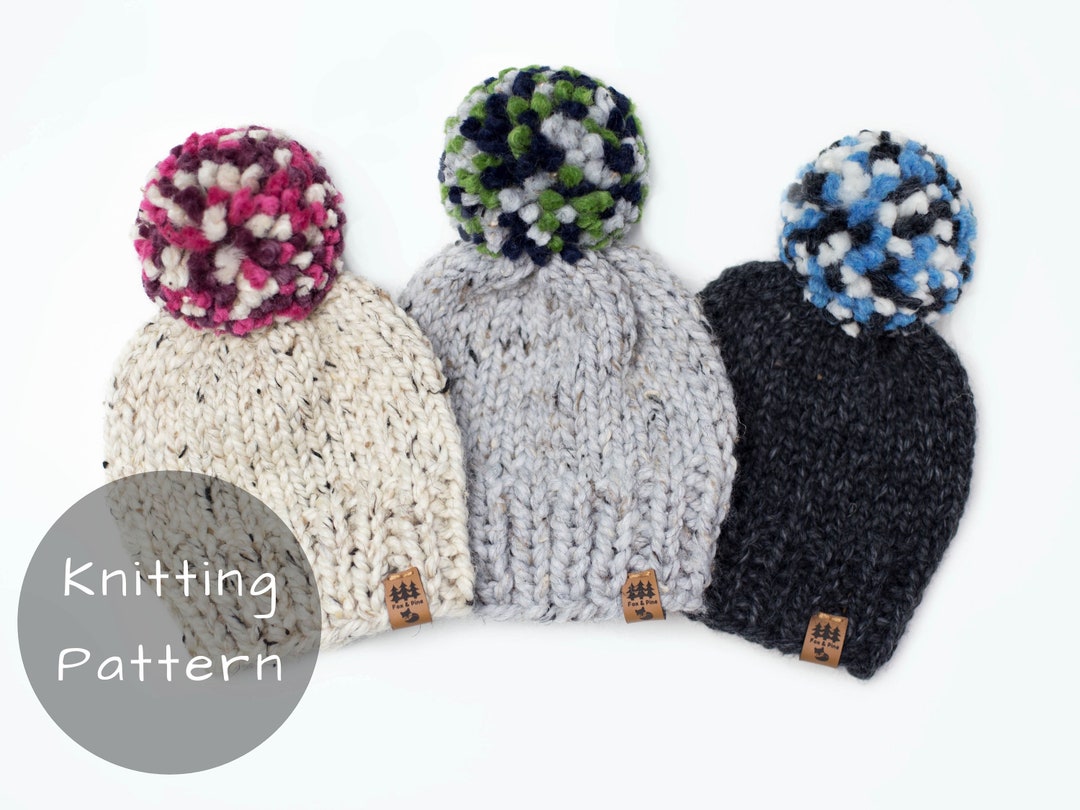 Knitting Pattern Chunky Knit Hat Colorful Pompom Winter Toque Thick ...