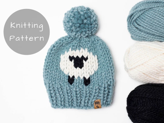 Sheep Hat Knitting Pattern Chunky Knit Pompom Winter Toque | Etsy