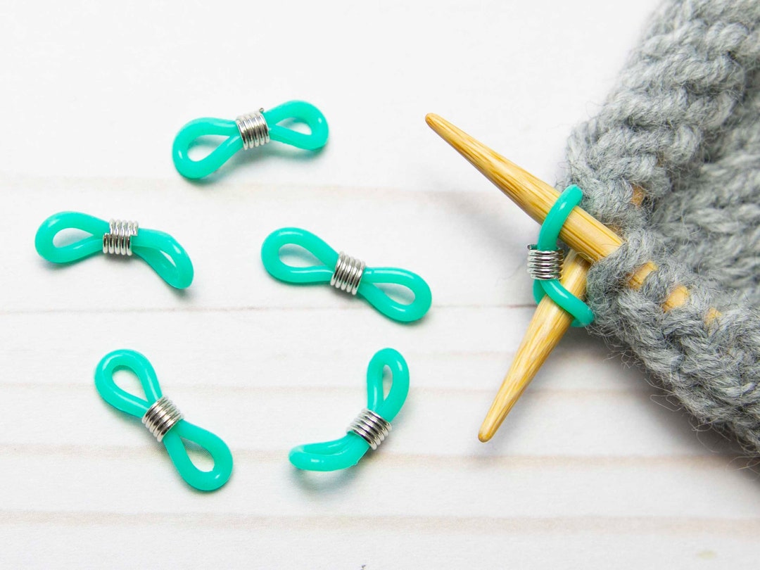 Teal Silver Stitch Huggers Knitting Needle Holders Stoppers Set of 6 ...