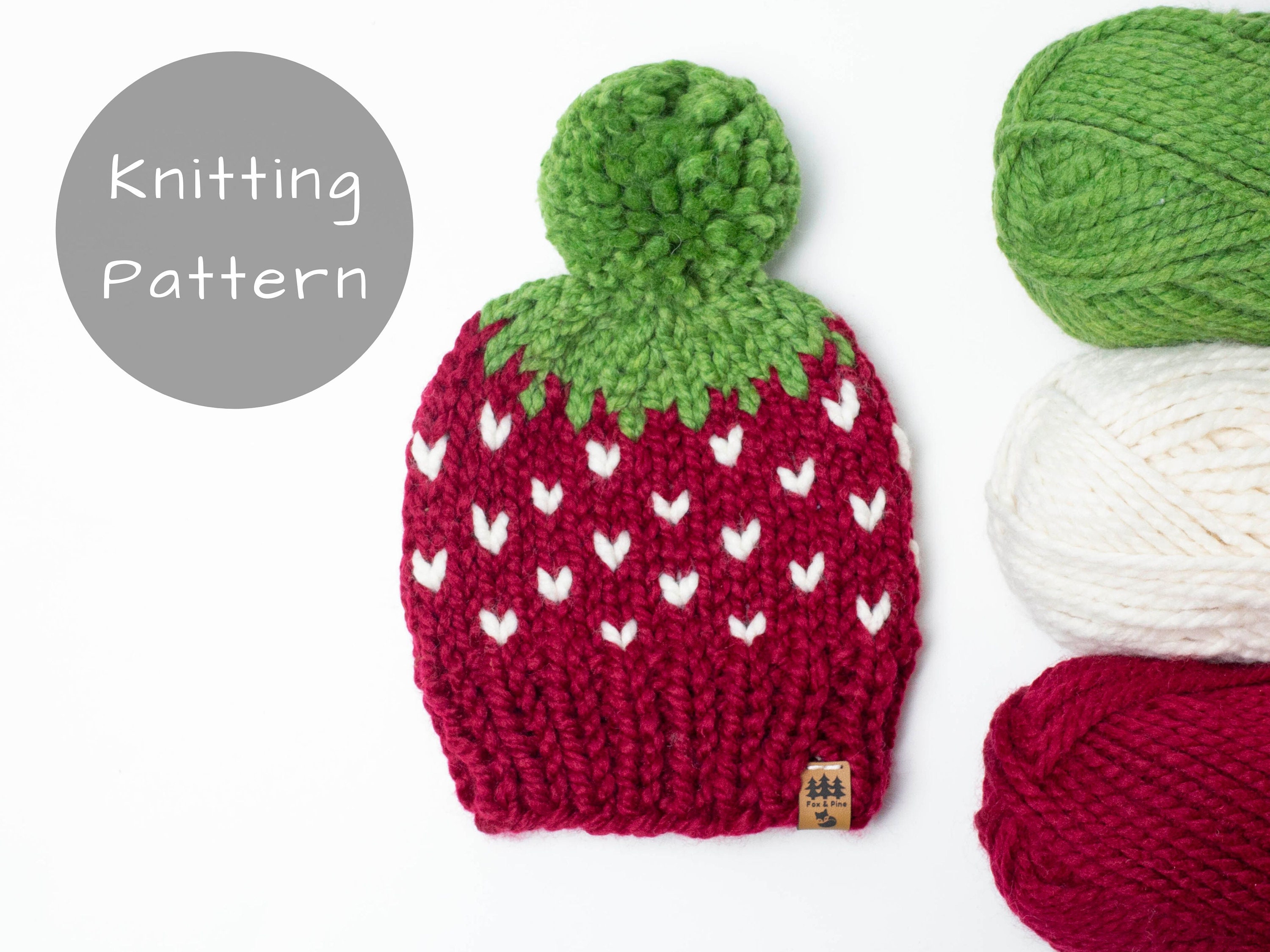 Strawberry Hat Knitting Pattern Chunky Knit Pompom Winter | Etsy