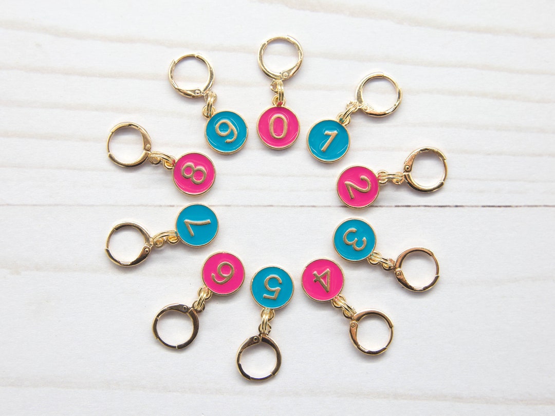 0-9 Numbers Stitch Markers Counting Blue Pink Knitting Crochet Progress ...