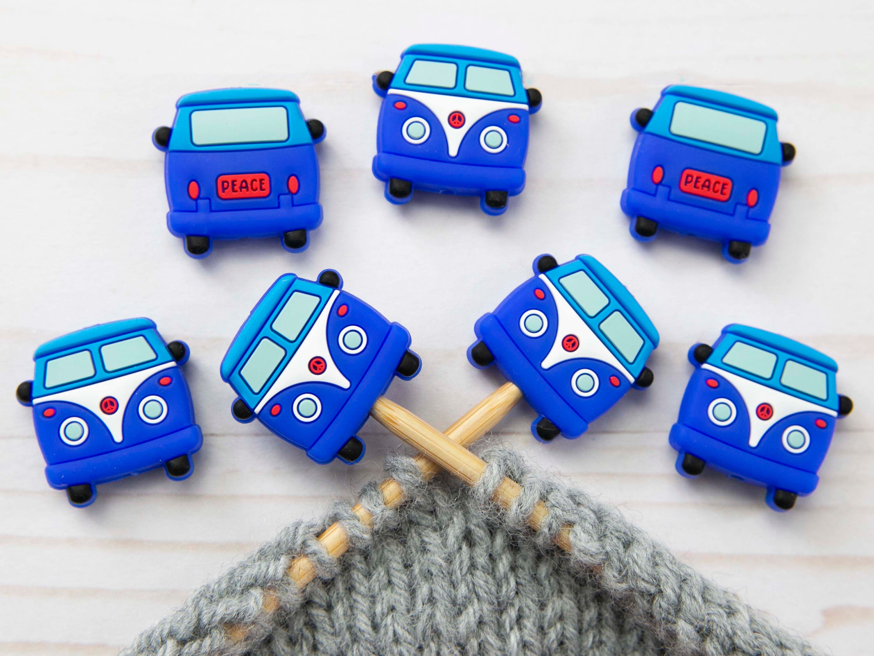 Blue VW Van Stitch Stoppers Knitting Needle Point Protectors Holders ...