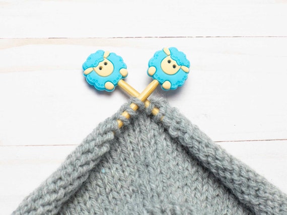 Blue Sheep Knitting Needle Holders Stitch Stoppers Blue Wool | Etsy