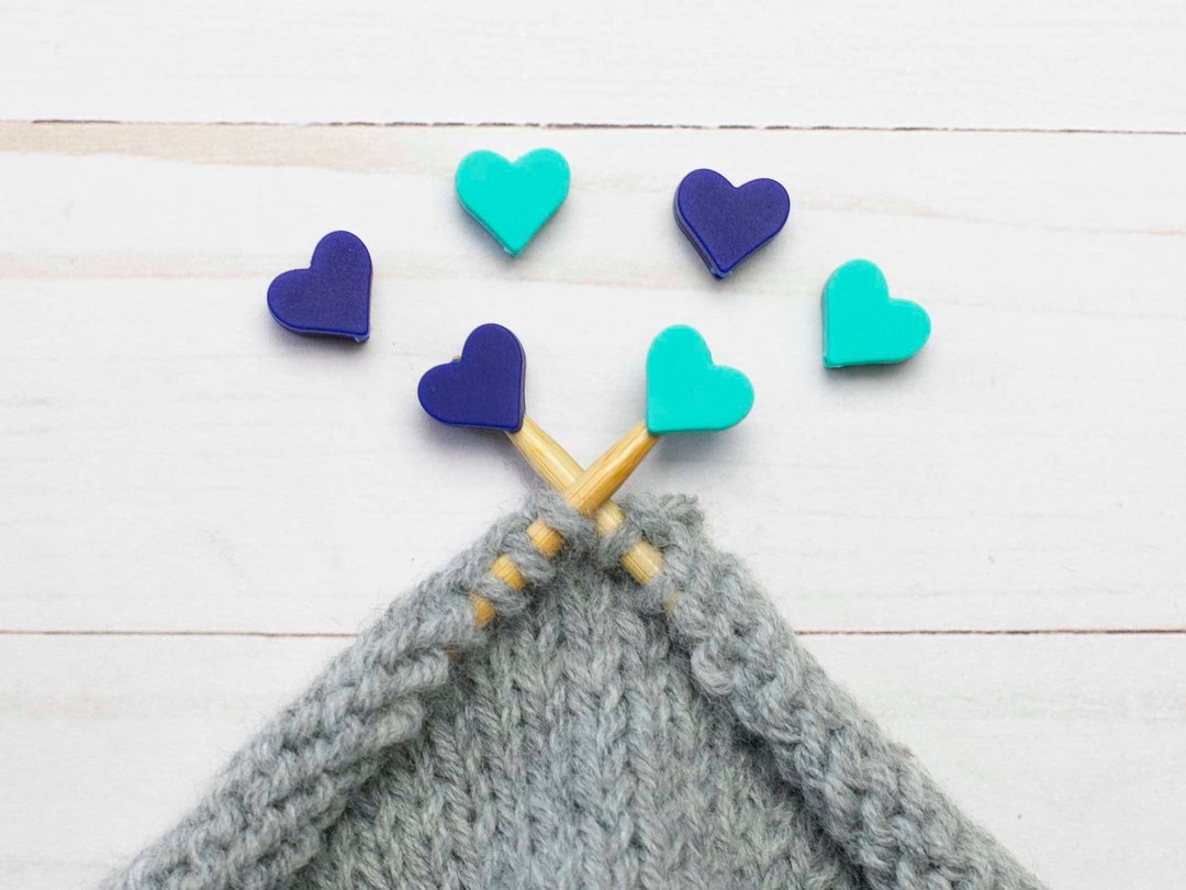 Mini Teal Blue Hearts Stitch Stoppers Point Protectors Knitting Needle ...
