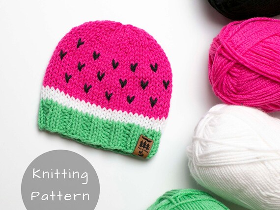 Watermelon Hat Knitting Pattern Knit Winter Beanie Toque | Etsy
