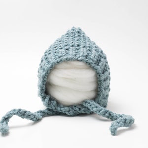Pixie Bonnet Knitting Pattern Seed Stitch Winter Hat Chunky Side Ties Knit Pompom Winter Toque ...