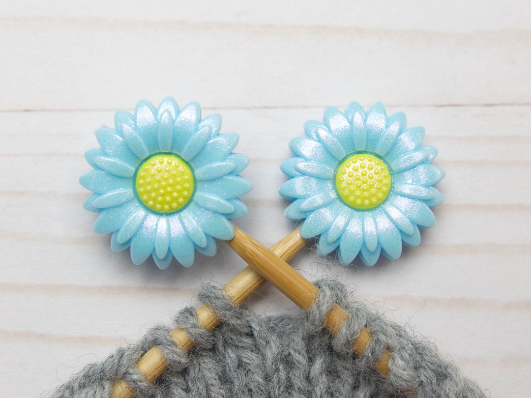 Shimmer Blue Daisy Stitch Stoppers Knitting Needle Holders Flower ...
