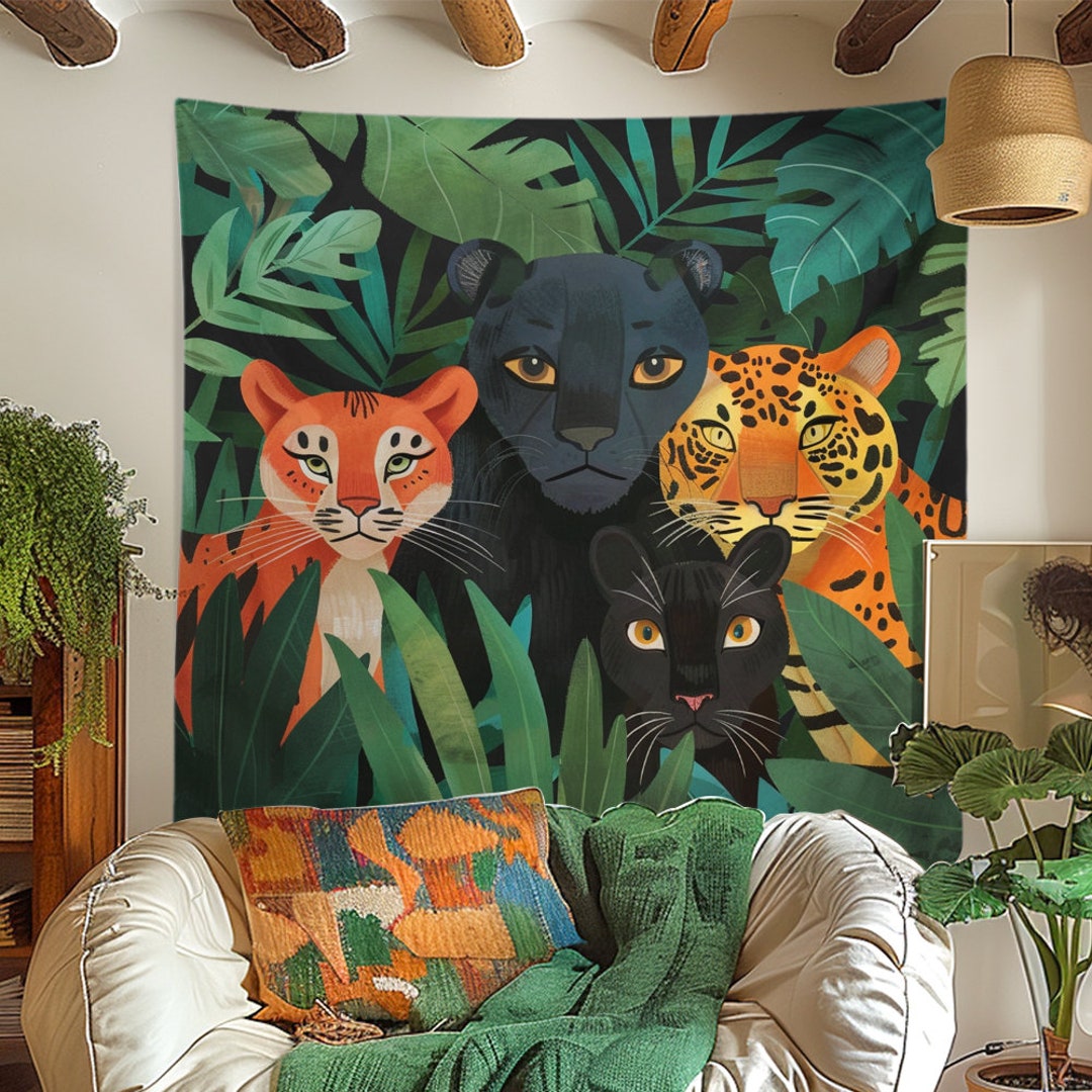 Jungle Animals Tapestry Wall Hanging With Tiger and Leopard-nursery and ...