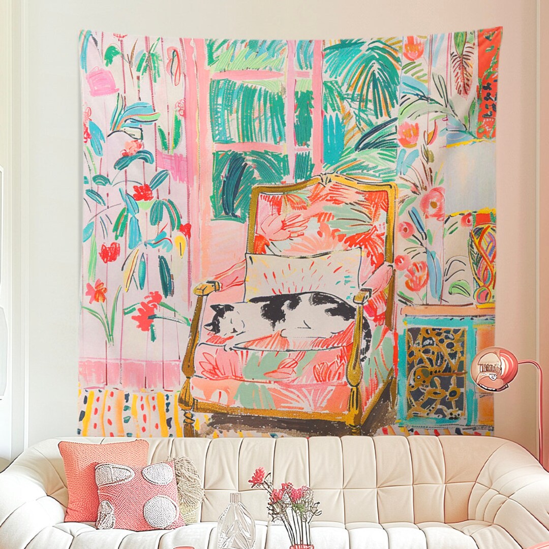 Sleeping Cat Wall Tapestry,pet Wall Hanging,custom Pet Portrait Gift ...
