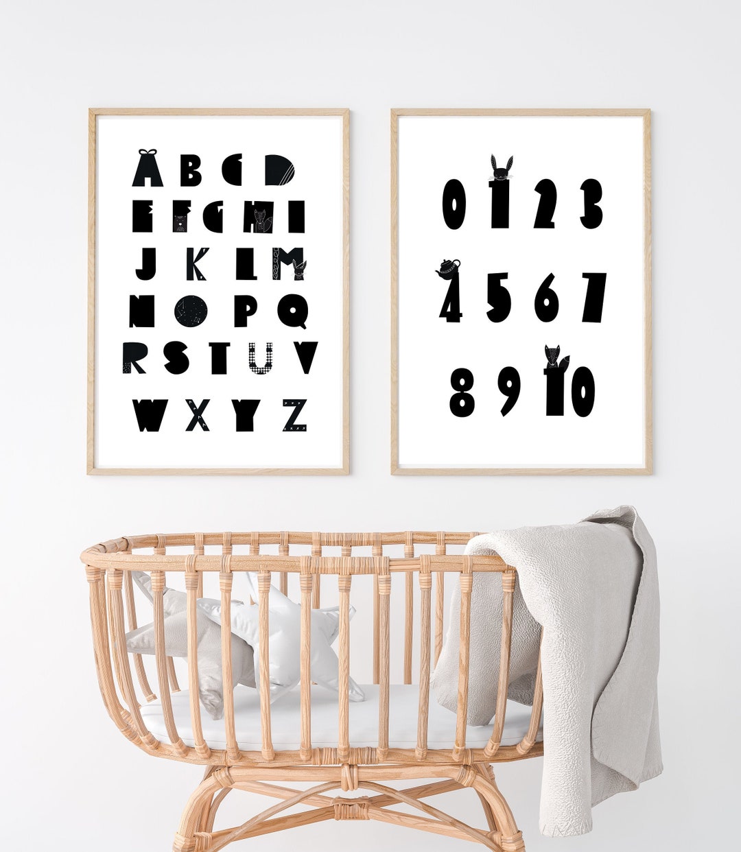 Neutral Alphabet Poster, ABC Print, Numbers Print, Printable Wall Art ...