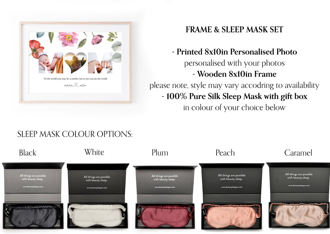 Personalized Photo Collage Print for Mum: Oak Frame & Silk Sleep Mask ...