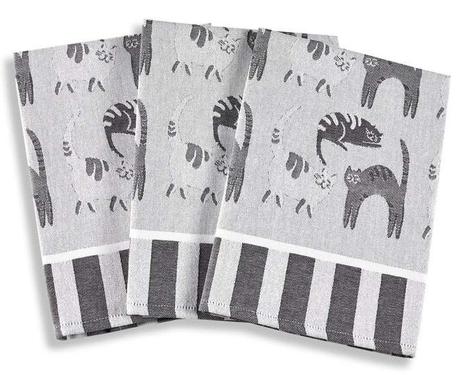 FELINE Good CATS Illustrated Tea TOWEL 100% Cotton With Hanging Loop ...