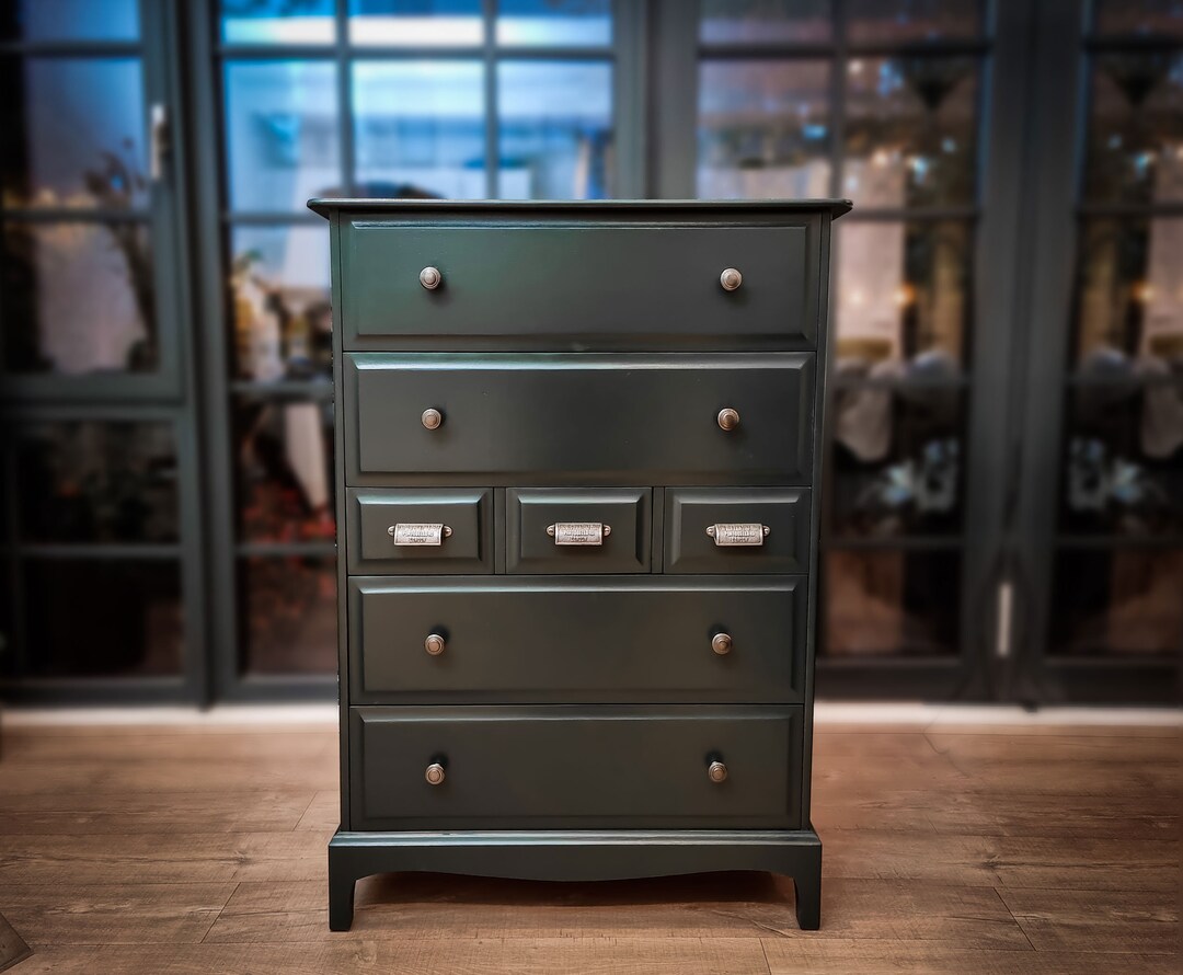 Vintage Tallboy in F&B Studio Green No.93 Stag Minstrel 7 Drawer ...