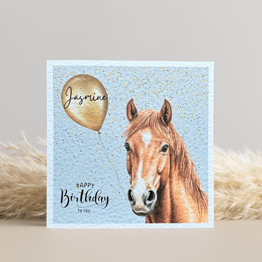Personalized Chestnut Horse Birthday Card: Custom Name Balloon - Etsy