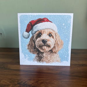 Cockapoo Dog Christmas Card With Santa Clause, Illustration, Blank ...