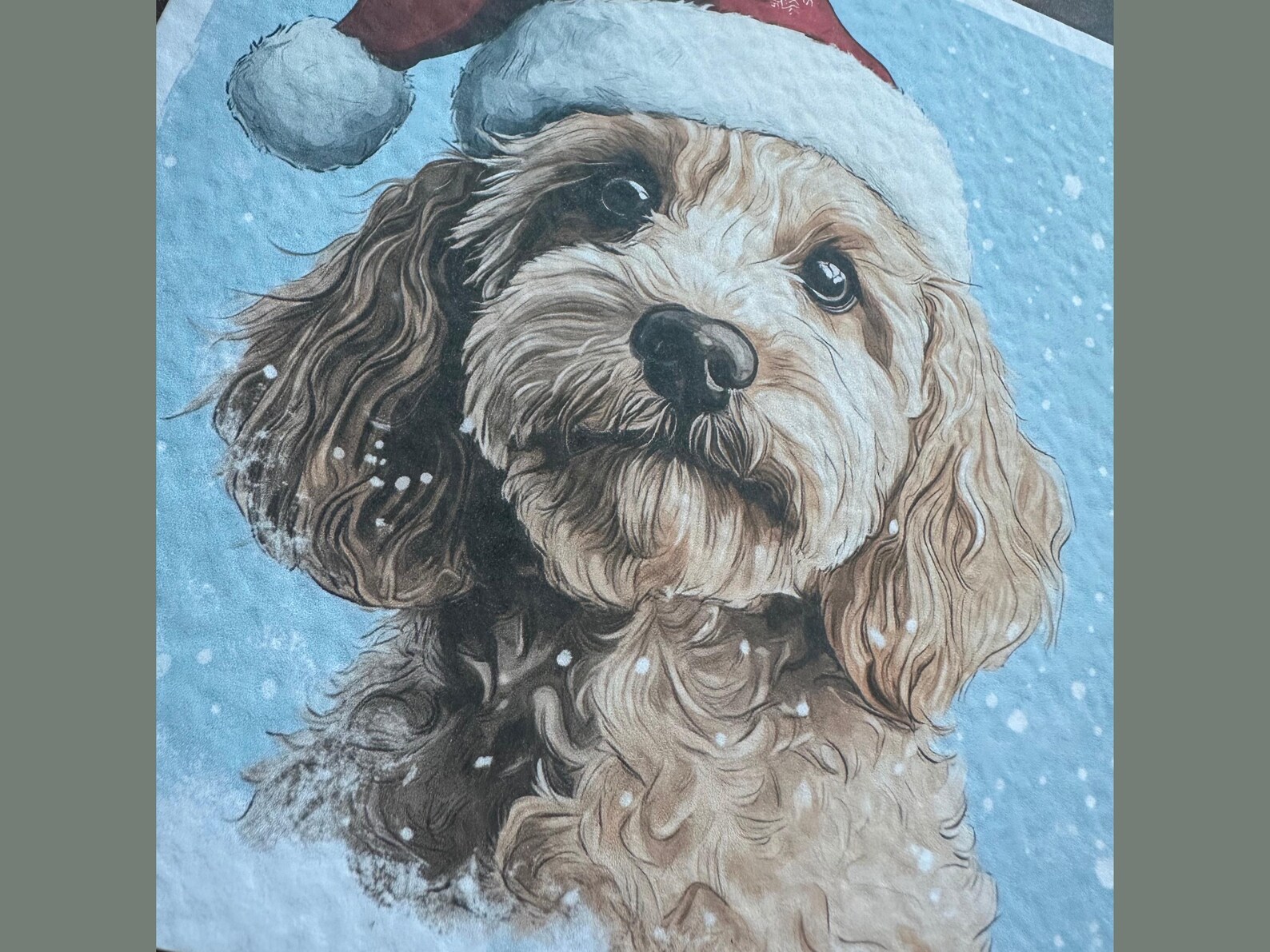 Cockapoo Dog Christmas Card With Santa Clause, Illustration, Blank ...
