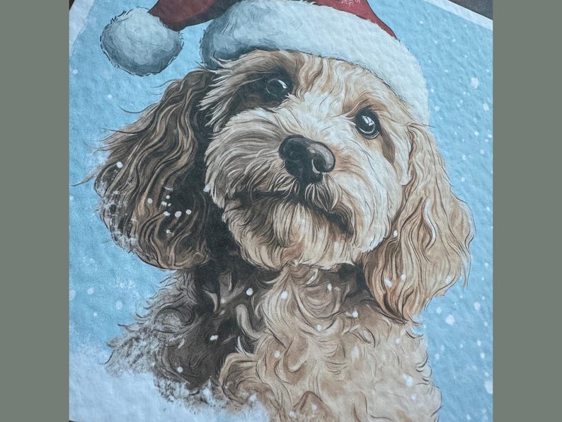 Cockapoo Dog Christmas Card With Santa Clause, Illustration, Blank ...