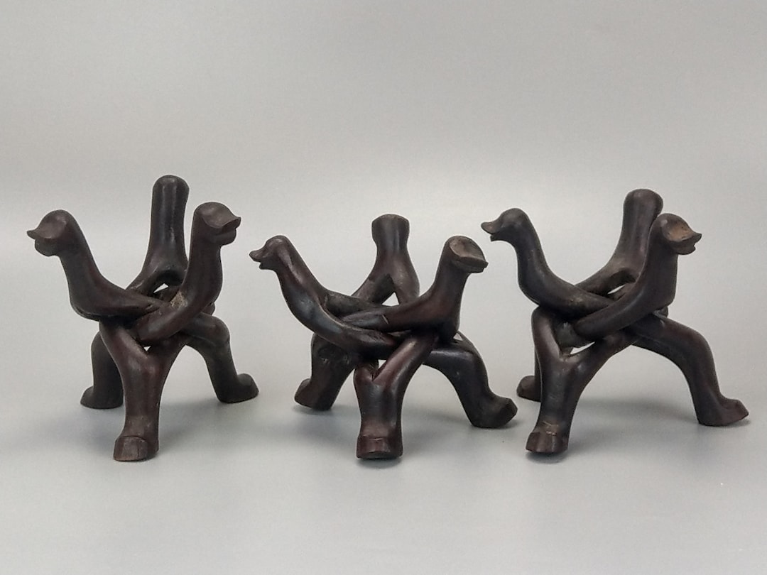 Vintage African Interlocking Carved Wood Bowl Stand Set of 3 - Etsy