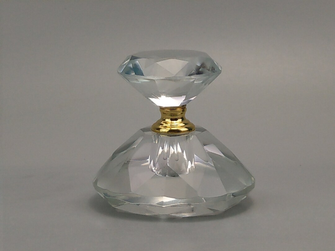 Diamond Shaped Clear Facet Cut Crystal Glass Perfume Bottle Art Glass ...