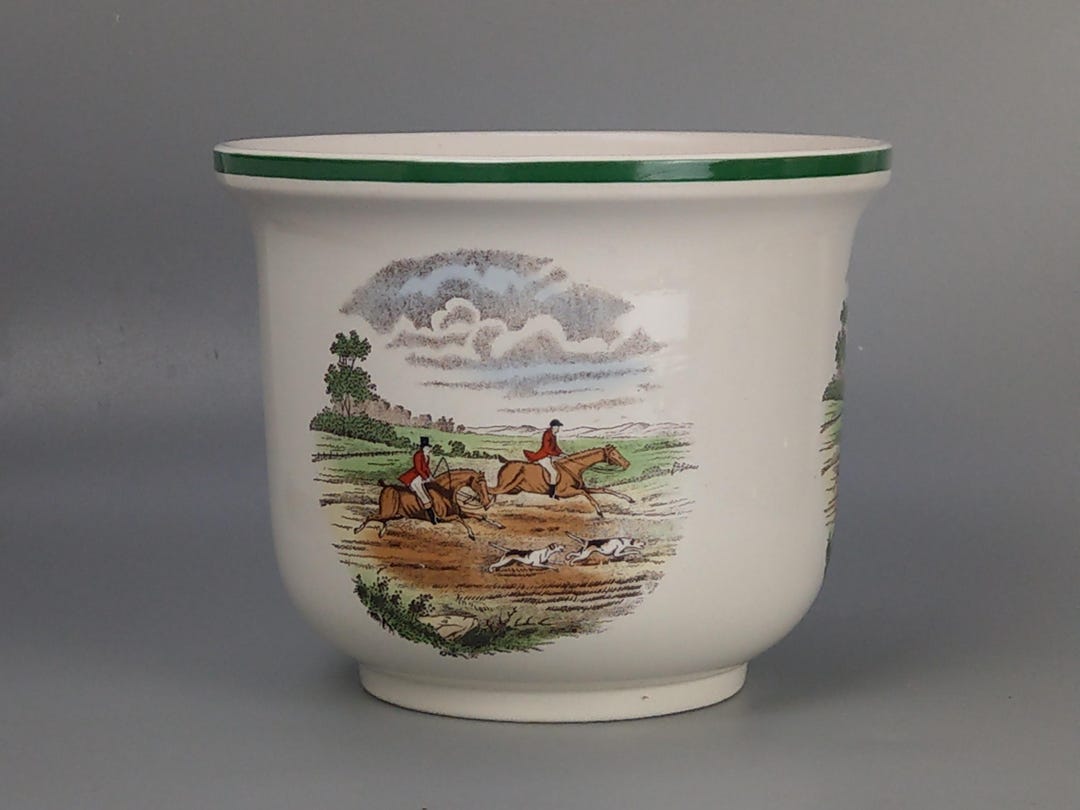 Fox Hunt Hunting Spode Flower Pot Green Rim the Hunt Gone Away - Etsy