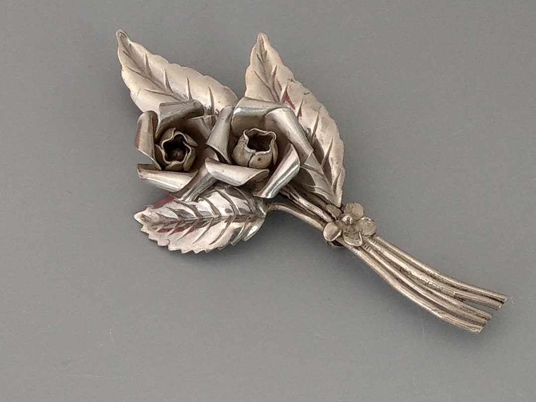 Large Sterling Silver Roses Brooch - Etsy UK