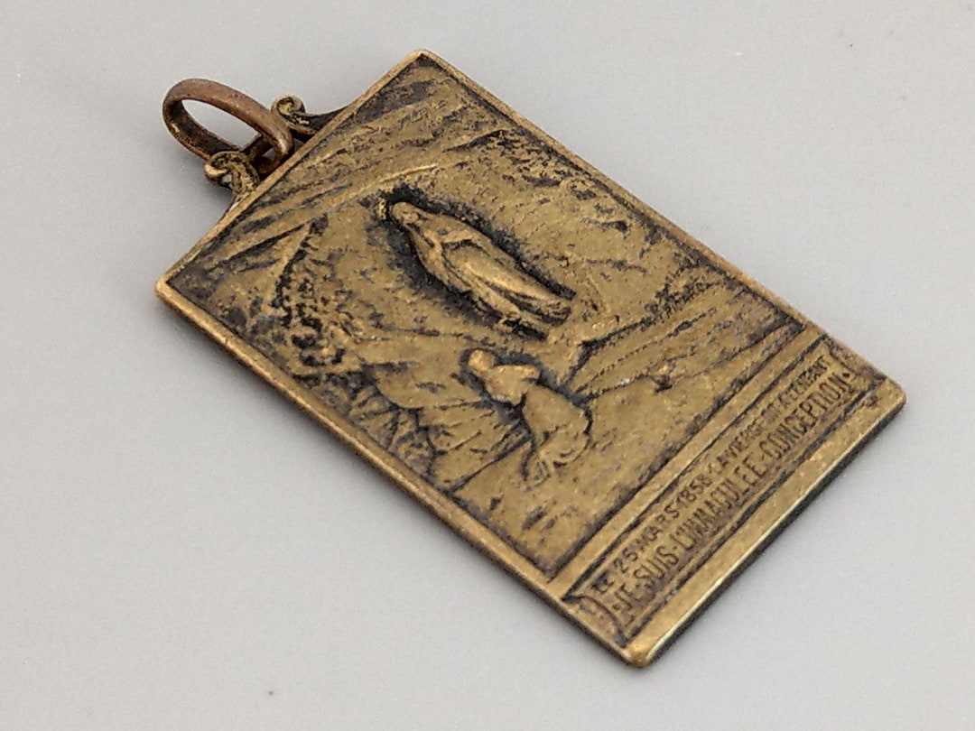 French Christianity Medallion Grotto of Our Lady of Lourdes - Etsy