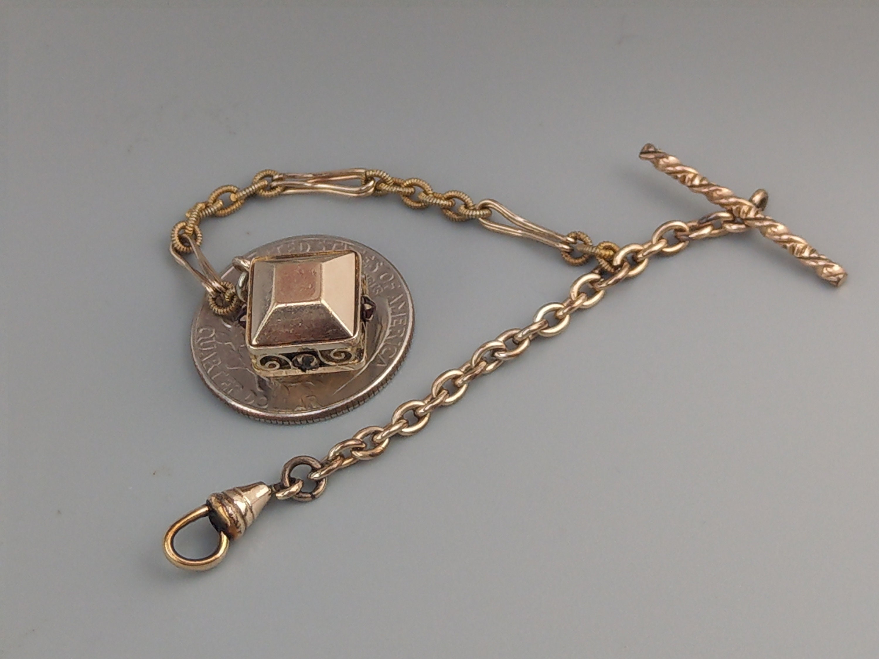 Rolled Gold Watch Chain With Diamond Shaped Watch Fob With Gemstones - Etsy