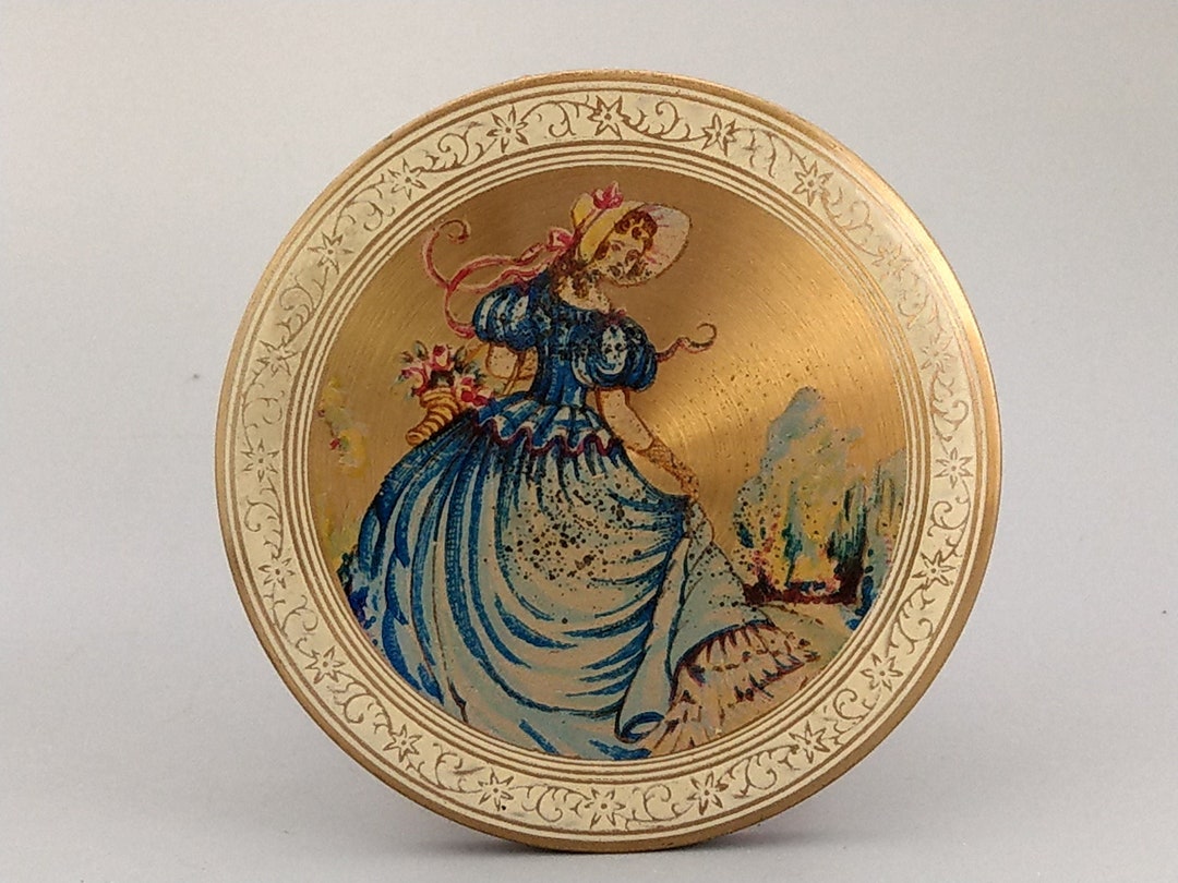 Vintage Powder Box Compact British Made Painted Girl in Bonnet - Etsy