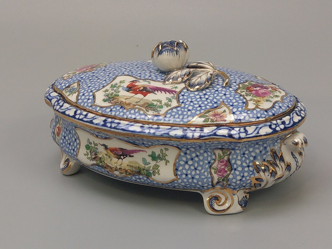 Booths Mosaic Panel Porcelain Trinket Box With Pheasants - Etsy