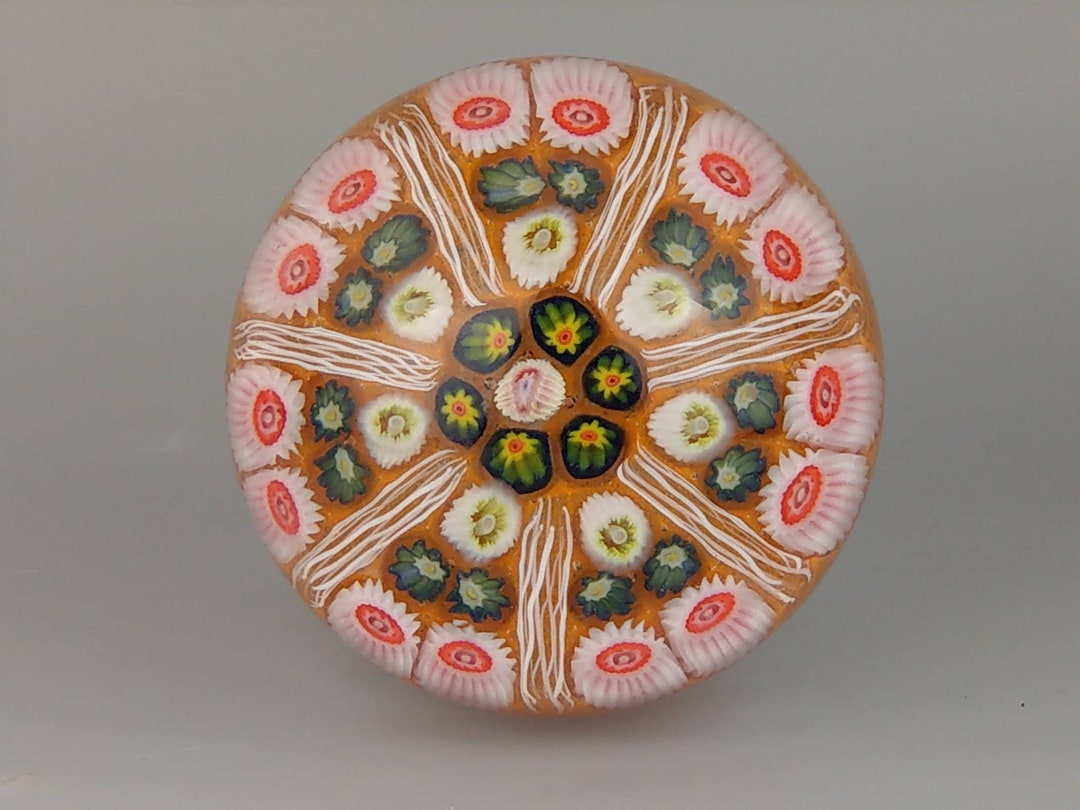 Strathearn Paperweight 7 Spoke Cartwheel Millefiori Latticino Orange ...