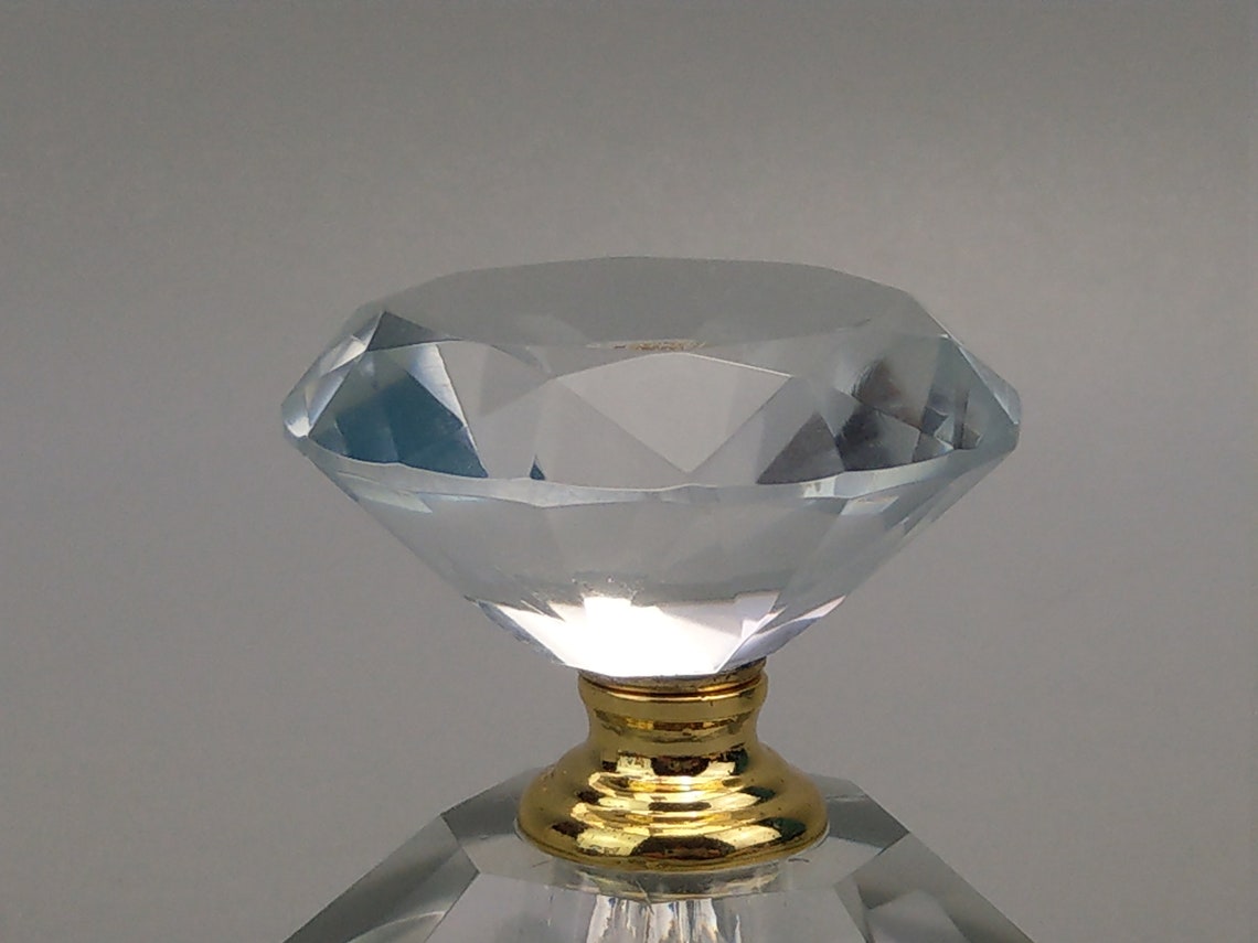 Diamond Shaped Clear Facet Cut Crystal Glass Perfume Bottle Art Glass ...