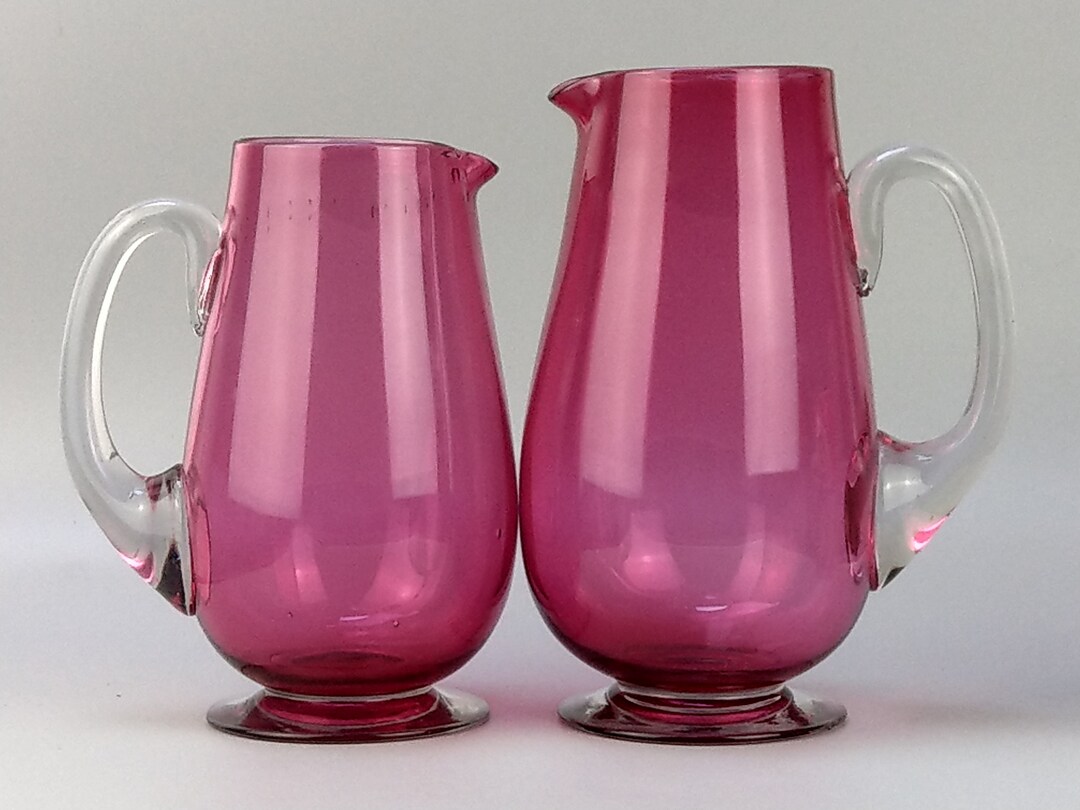 Pair of Graduated Cranberry Glass Jugs Early 20th Century - Etsy