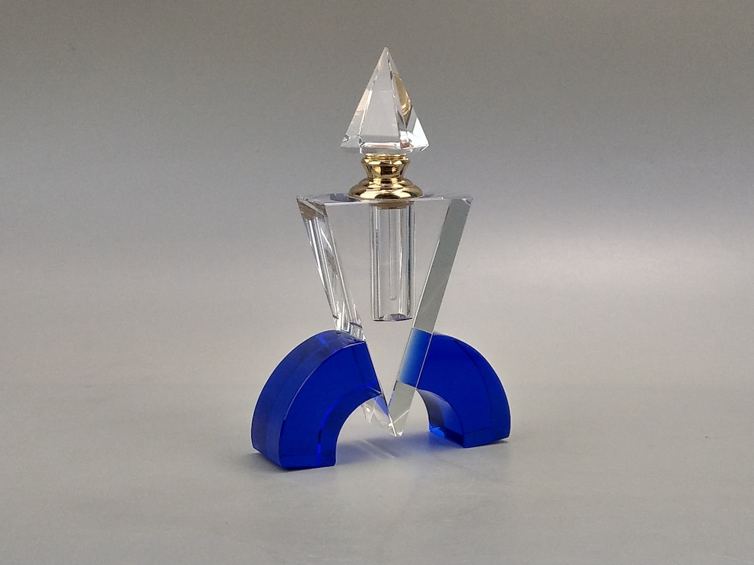 Geometric Perfume Bottle Cobalt Blue and Clear Cut Crystal Glass in Art ...