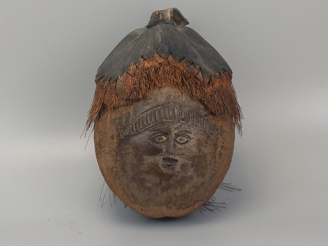 Carved Coconut Shell Creepy Face Art From Oceania Polynesia C1960 - Etsy