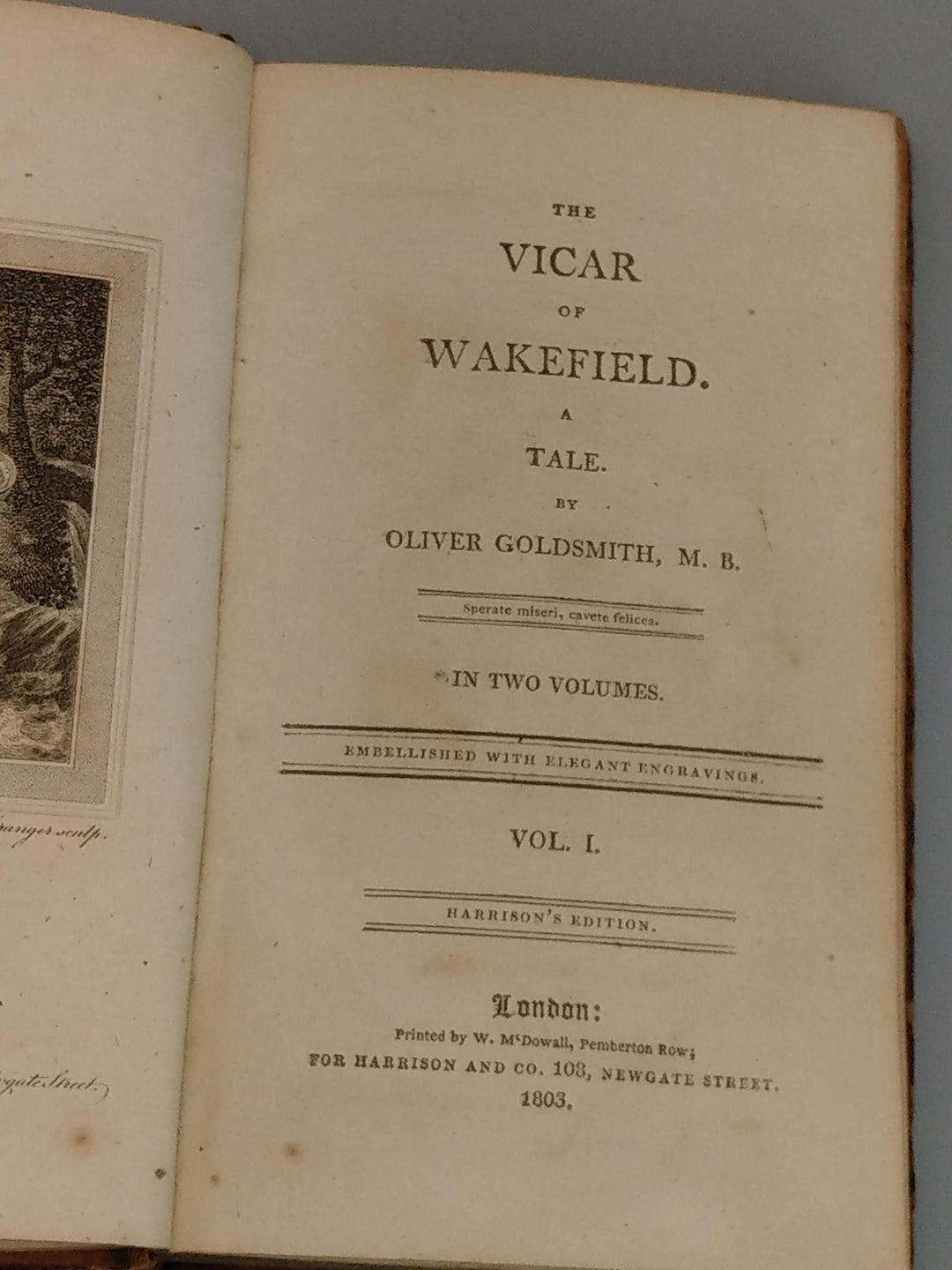 Small Antique Book Vicar of Wakefield Olivier Goldsmith Vol 1 Harrison ...