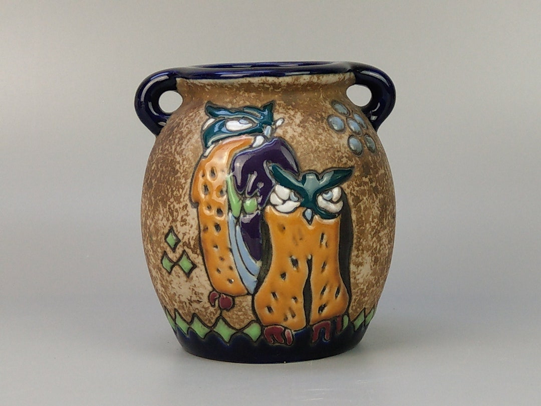 Vintage Pottery Vase With Owls Austrian Amphora Campina Ceramic - Etsy