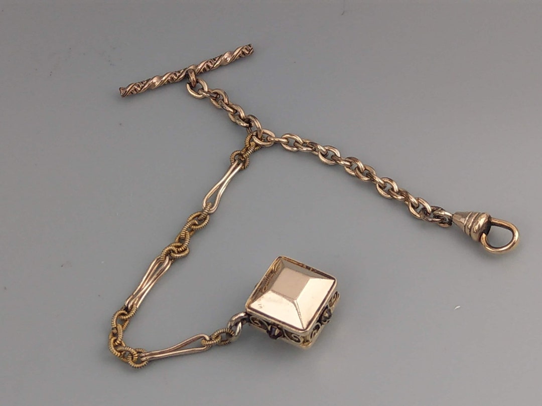 Rolled Gold Watch Chain With Diamond Shaped Watch Fob With Gemstones - Etsy