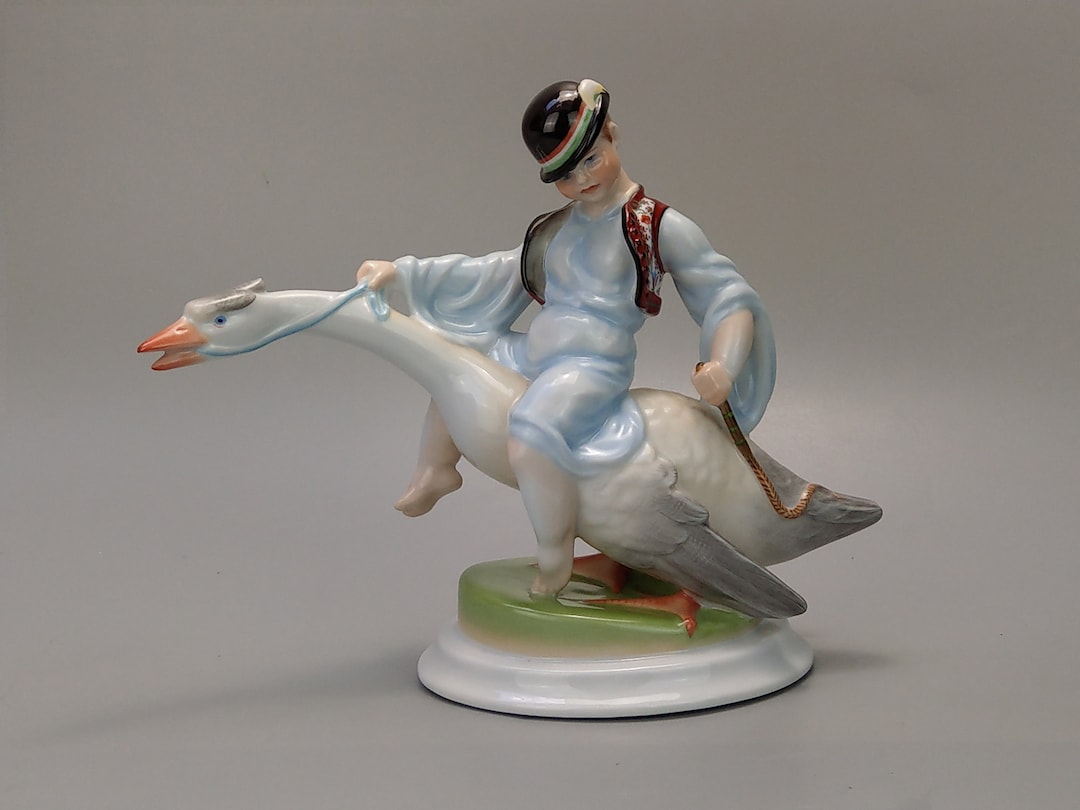 Boy Riding Goose Herend Figurine 5515 - Etsy