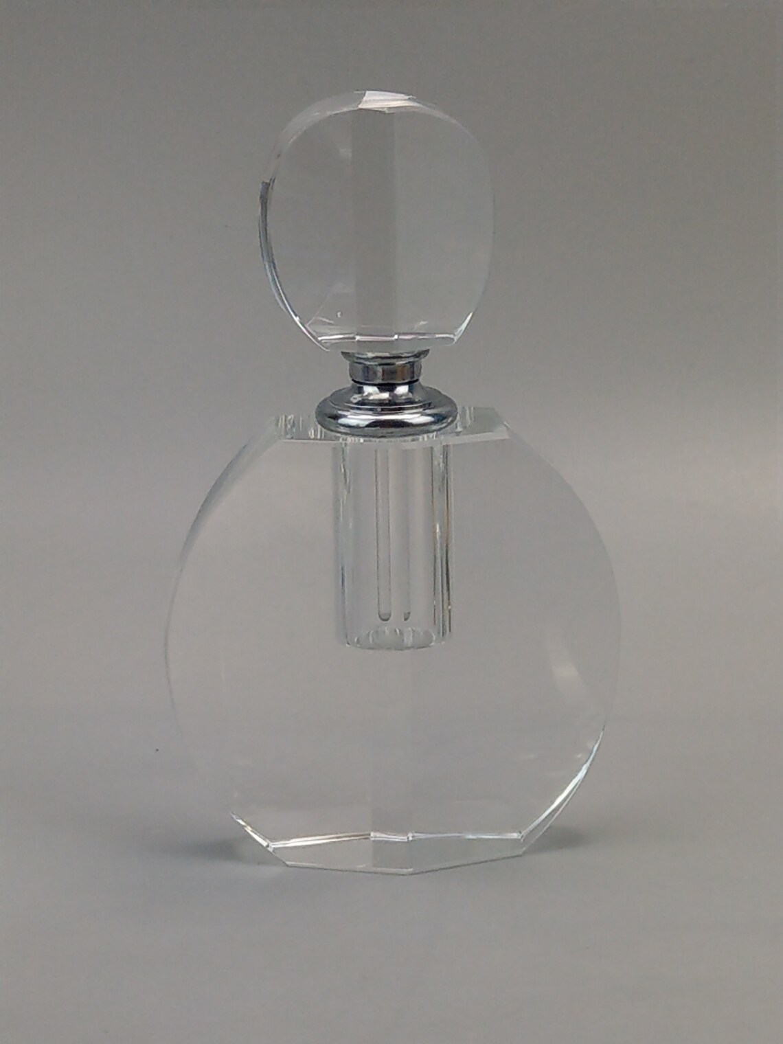 Large Clear Facet Cut Crystal Glass Perfume Bottle With Dropper Art ...