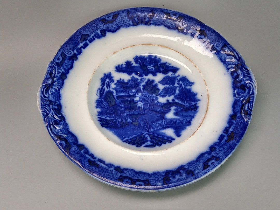 Antique Flow Blue Sandwich Plate Pagoda Pattern - Etsy