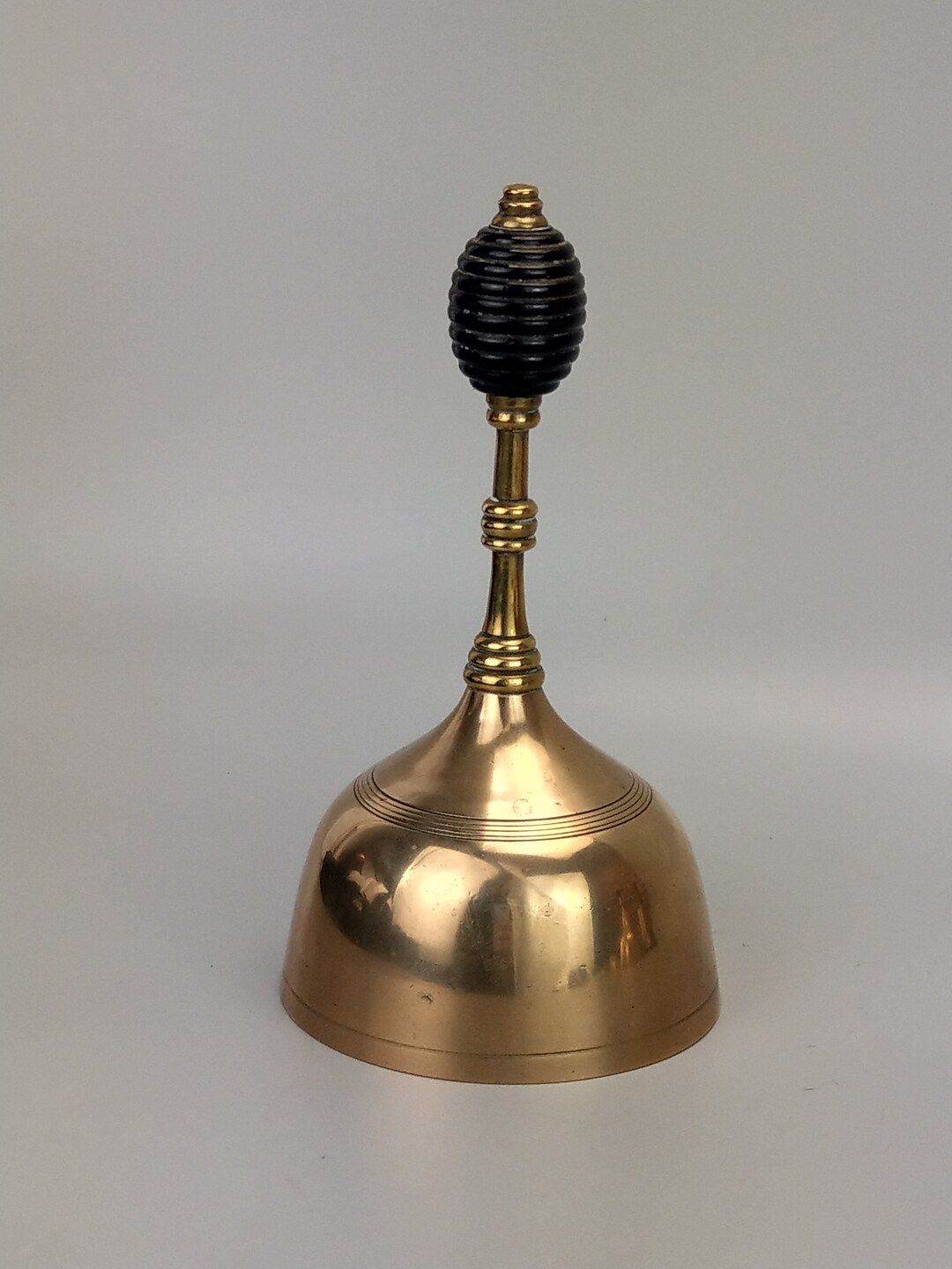Antique Hand Brass Bell Beehive Shape With Ebonised Turned Wood Handle ...