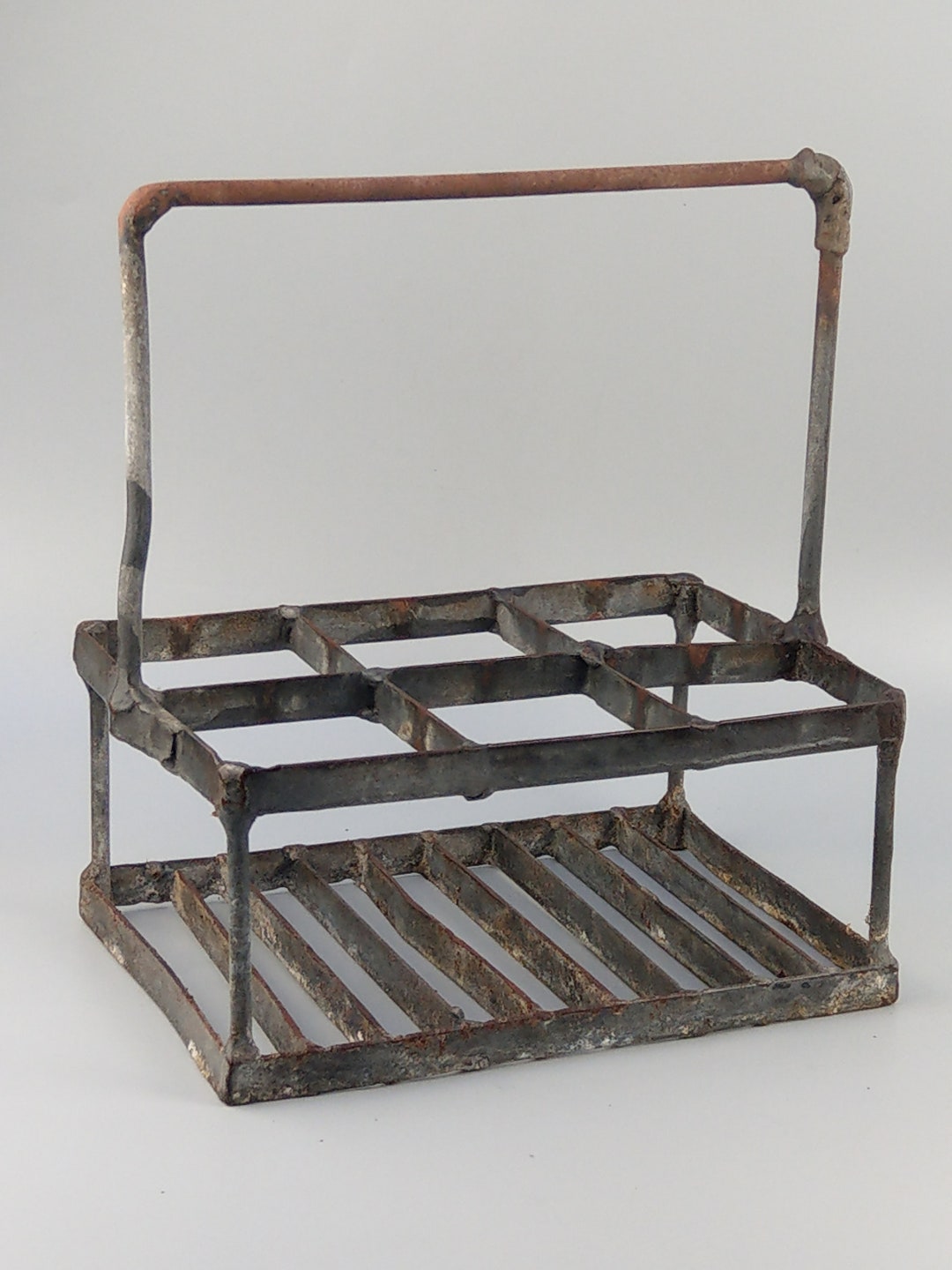 Vintage 6 Bottle Milk Carrier Galvanized Metal Milk Crate - Etsy