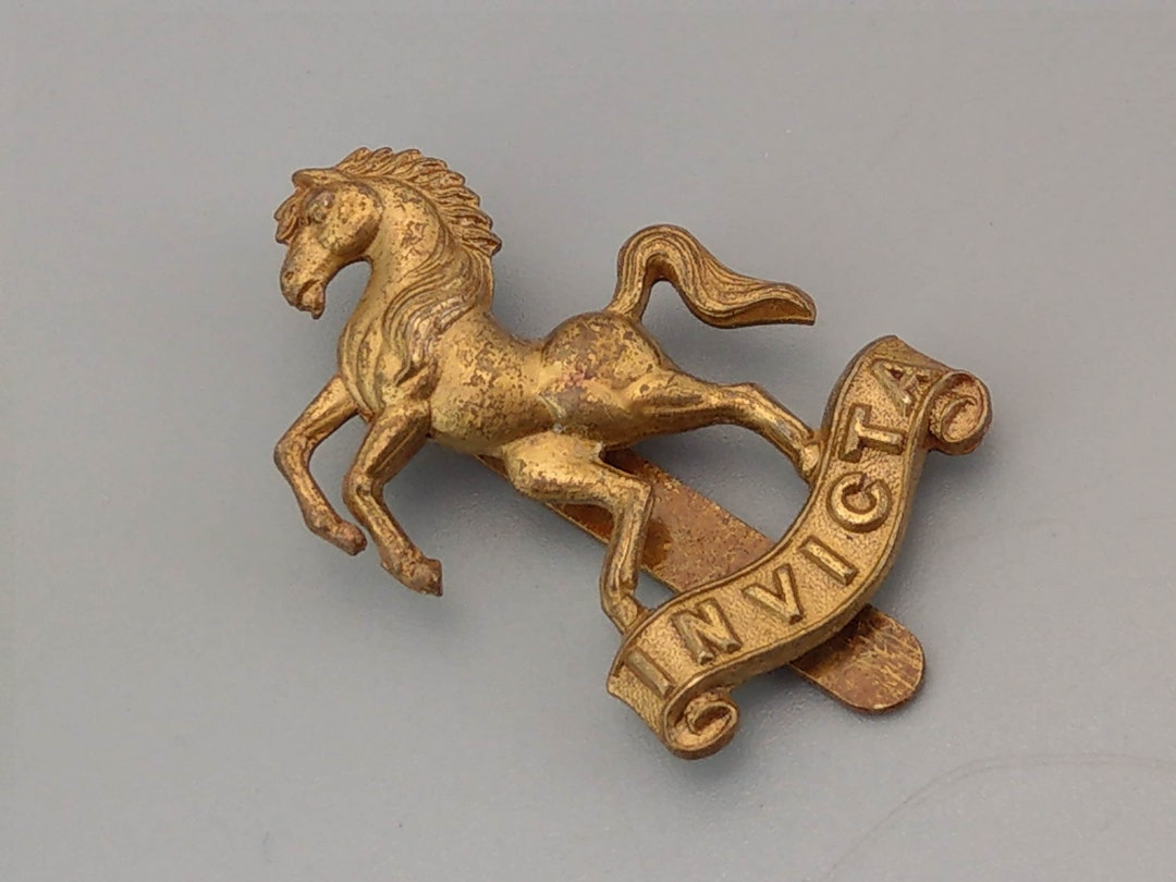 Military Cap Badge West Kent Yeomanry Regiment Invicta Slider All Brass ...