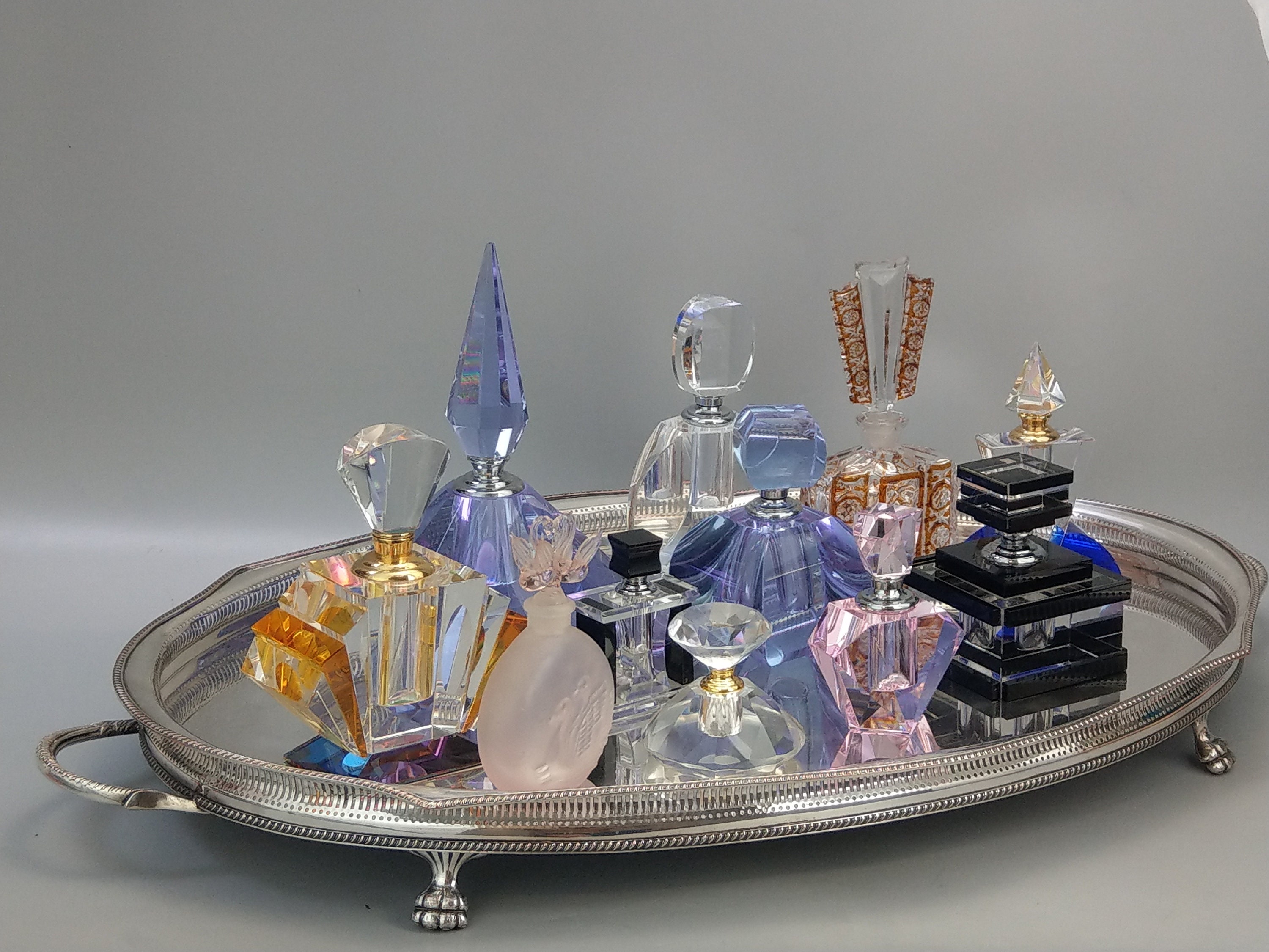 Large Clear Facet Cut Crystal Glass Perfume Bottle With Dropper Art ...