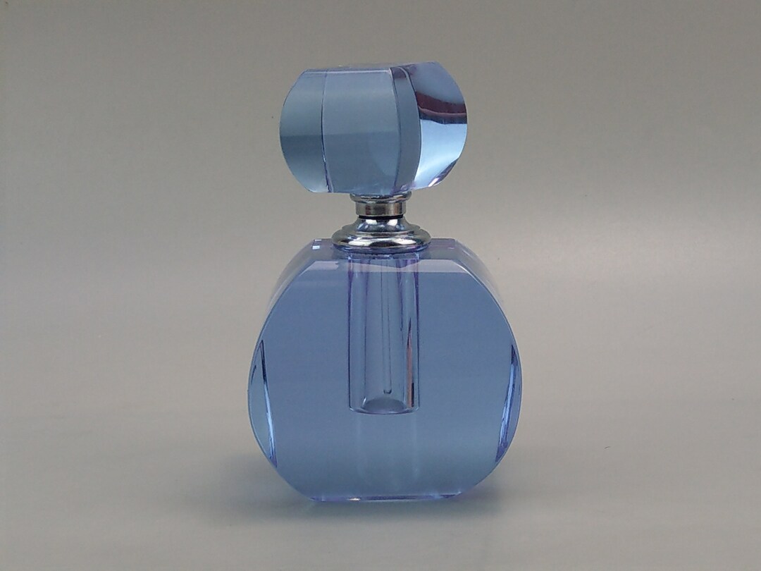 Large Amethyst Blue Facet Cut Crystal Glass Perfume Bottle Art Glass - Etsy