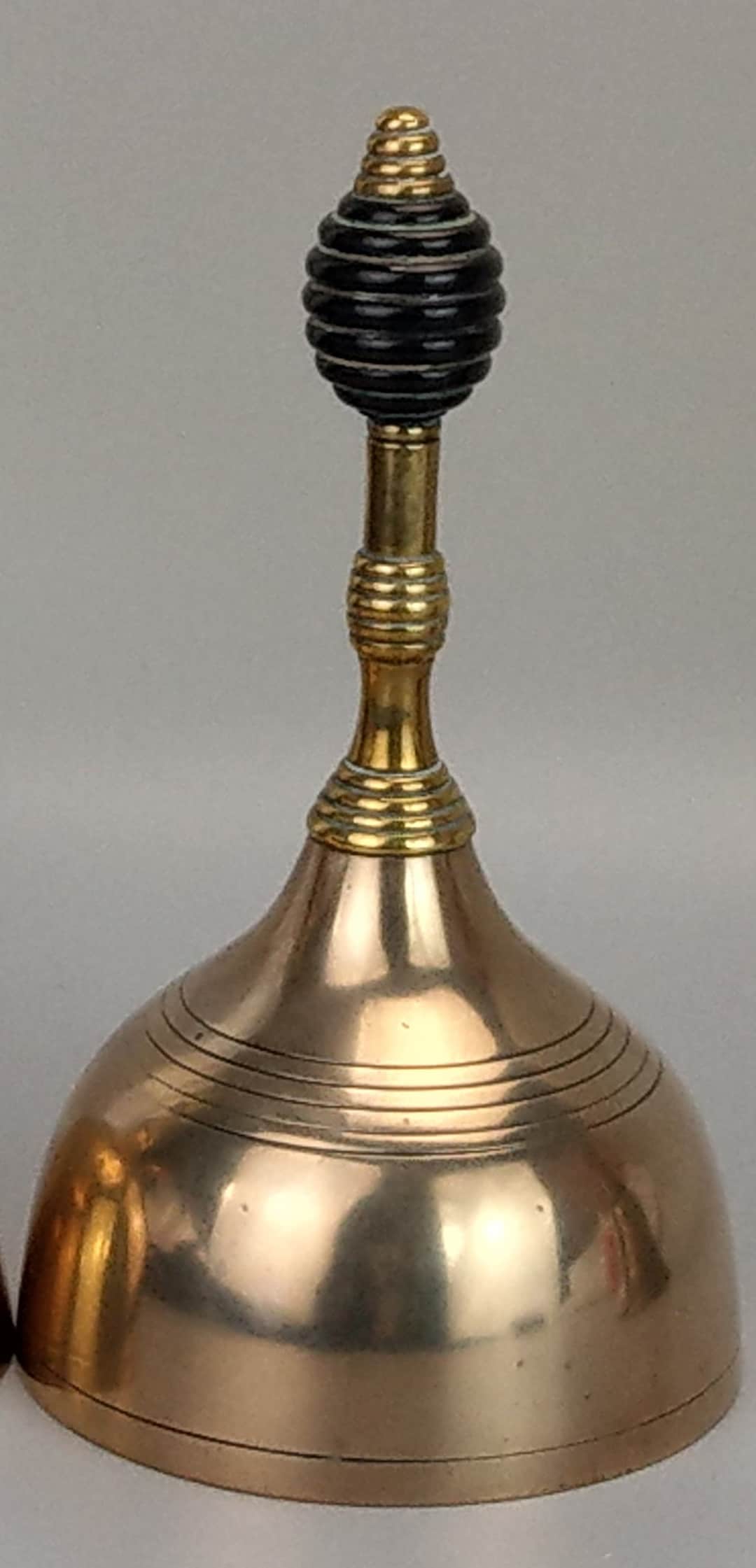 Antique Hand Brass and Bronze Bell Beehive Shape Ebonised Wood Handle ...
