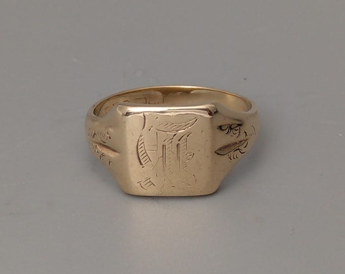 Antique 9ct Gold Signet Ring, Engraved With the Letter, Size T (UK) or ...